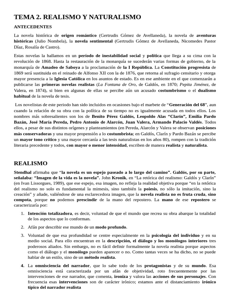 Realismo en las primeras novelas españolas | PDF | Realismo literario