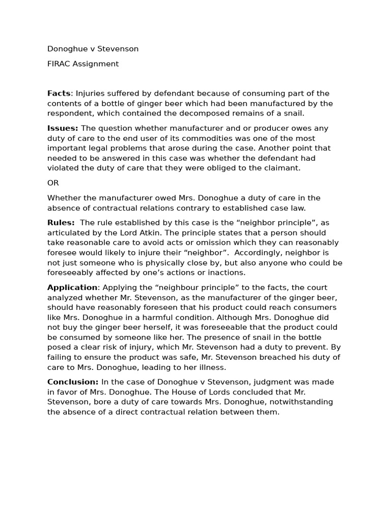 Donoghue V Stevenson (FIRAC) | PDF