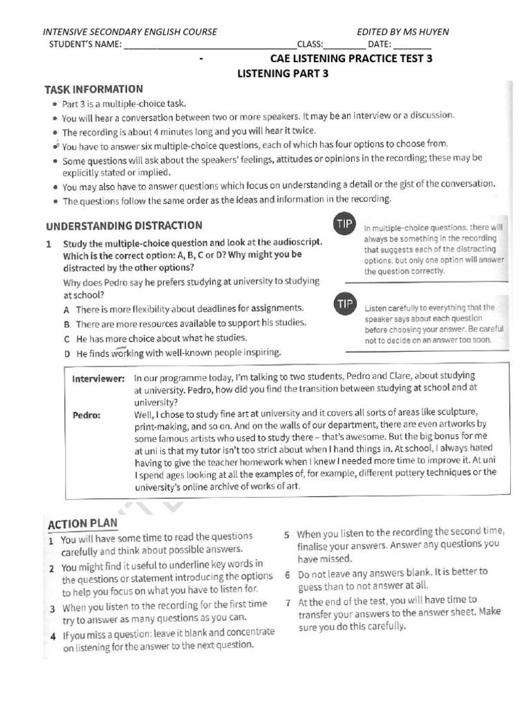 CAE Listening Practice Test 3 | PDF