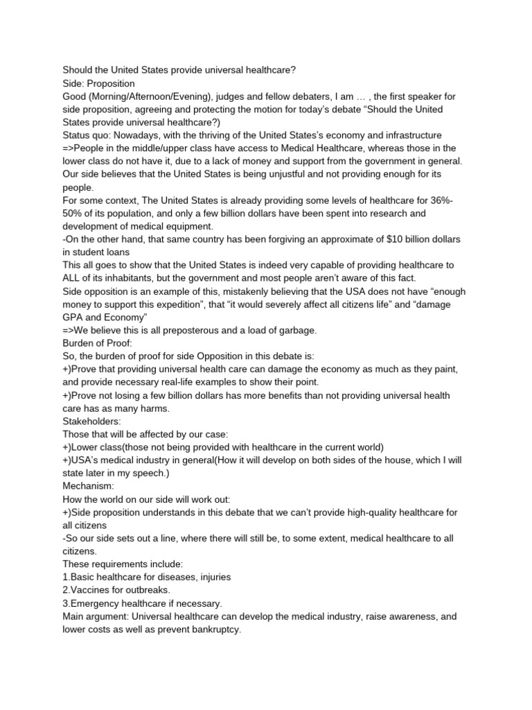 Should The United States Provide Universal Healthcare | PDF | Health ...