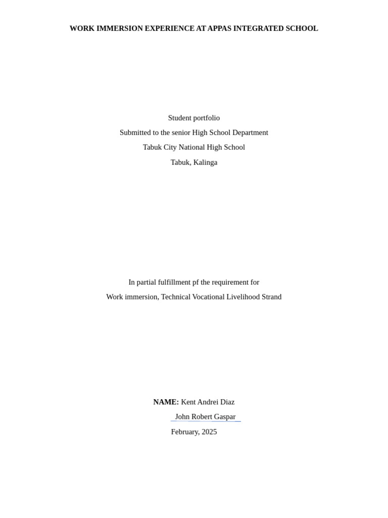 Work Immersion at Appas Integrated School | PDF | Learning | Teaching