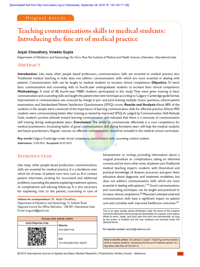 Teaching Communications Skills To Medical Students | PDF | Medical School | Medicine