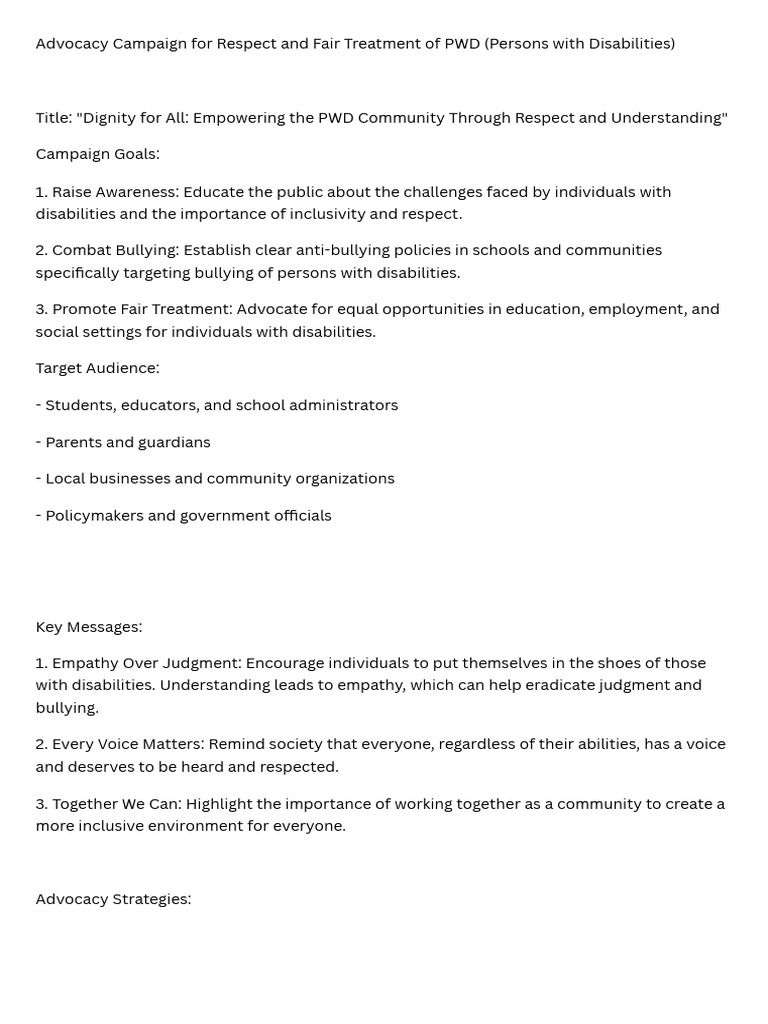 Empowering PWD: Advocacy for Respect | PDF | Disability | Bullying