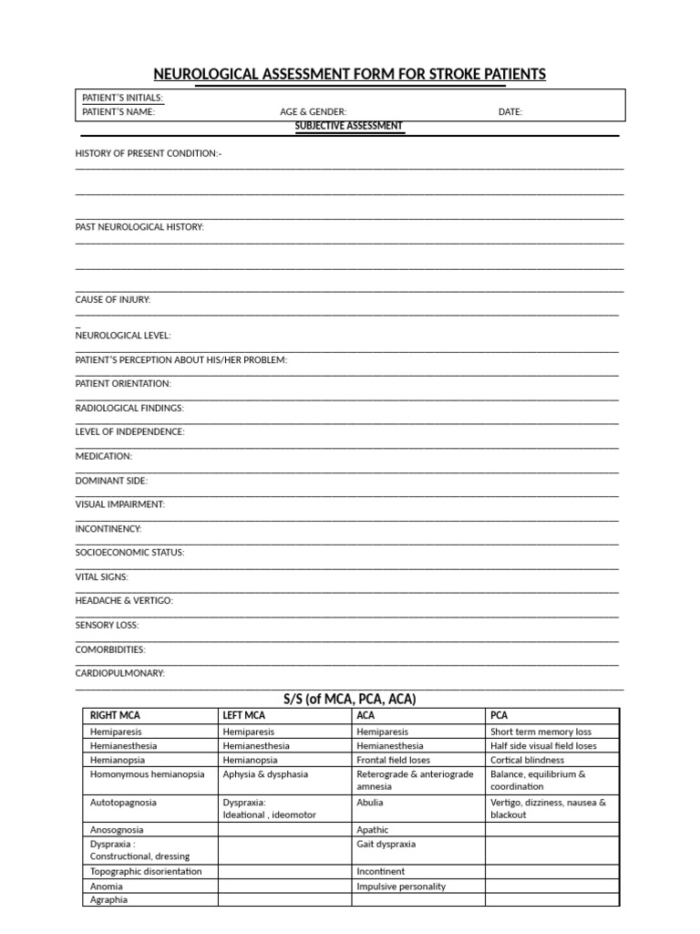 Stroke Patient Neuro Assessment Form | PDF | Anatomical Terms Of Motion ...