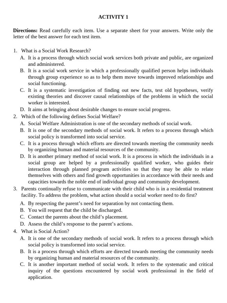 ACTIVITY SHEET | PDF | Communication | Social Work