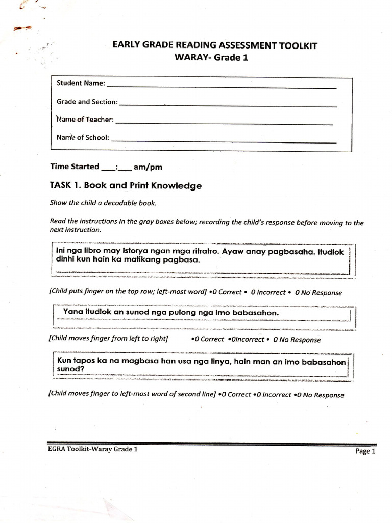 Egra Toolkit - Grade 1 | PDF