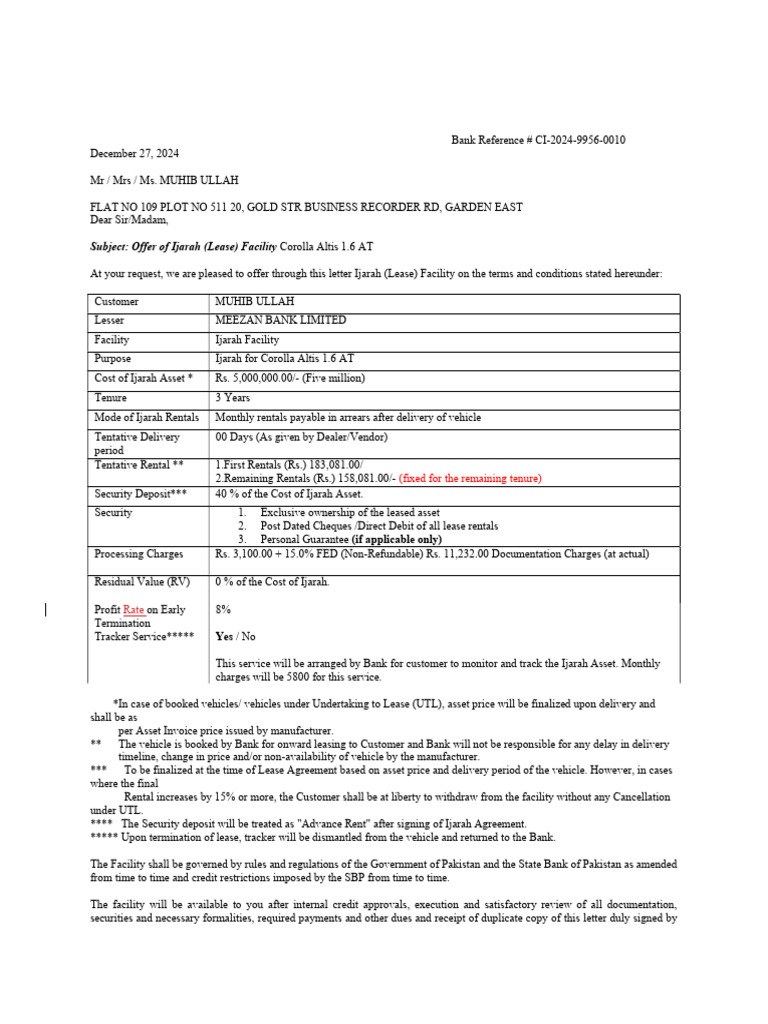 CAD - Offer Letter_4 | PDF | Banks | Lease
