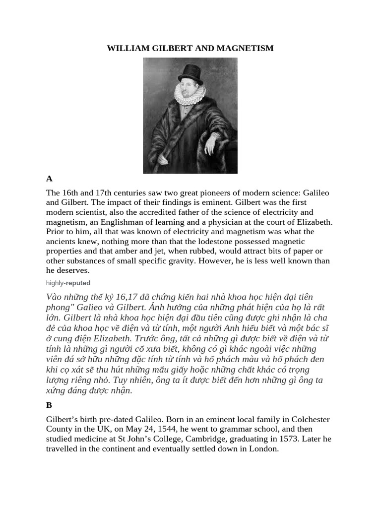 (Reading) William Gilbert and Magnetism | PDF