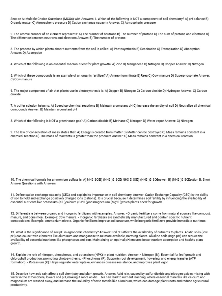 CHM 101 Power Point 2025 | PDF | Plant Nutrition | Soil
