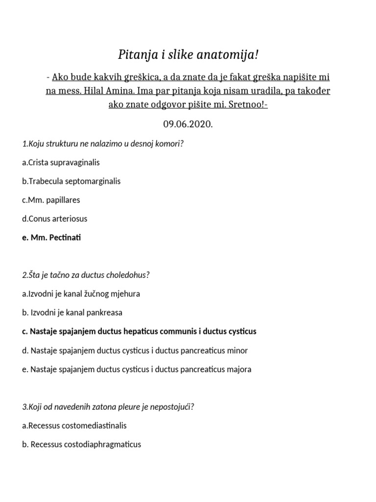 Pitanja-anatomija | PDF