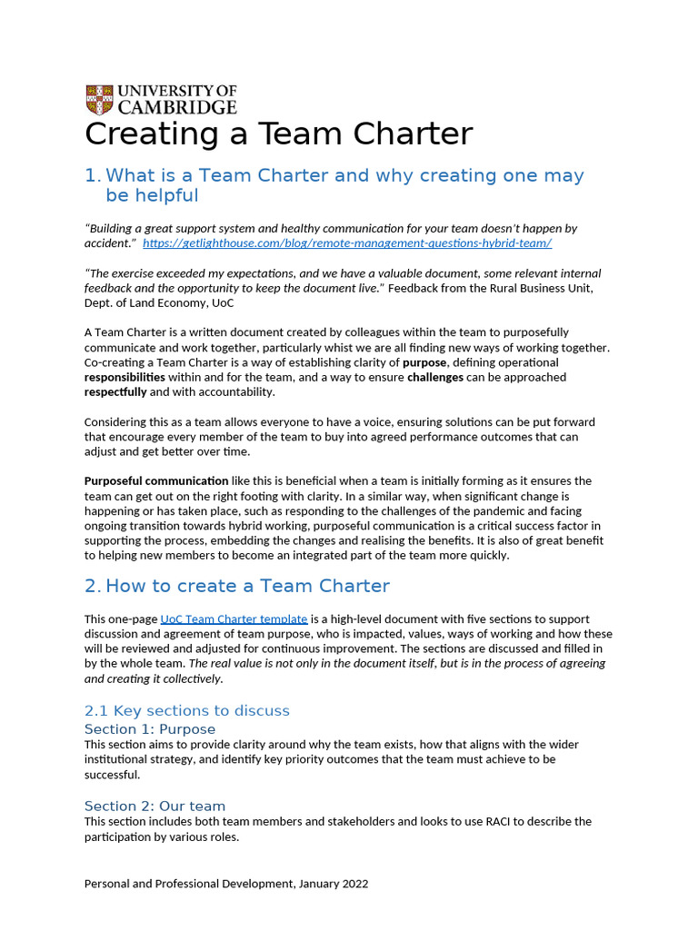 Creating A Team Charter Guidance | PDF | Stakeholder (Corporate ...