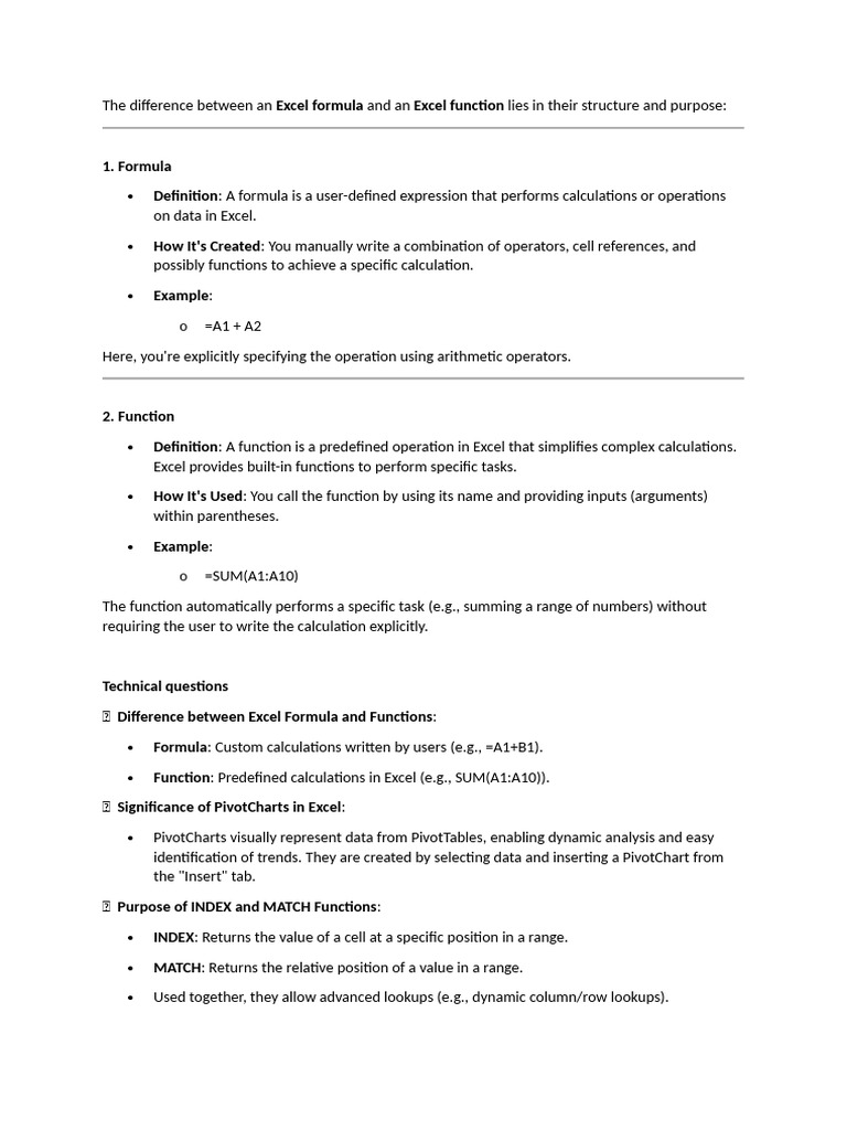 The Difference Between An Excel Formula and An Excel Function Lies in Their Structure and Purp ...