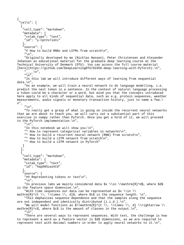 RNN_LSTM_from_scratch.ipynb | PDF | Computing | Artificial Intelligence RNN_LSTM_from_scratch.ipynb | PDF | Computing | Artificial Intelligence