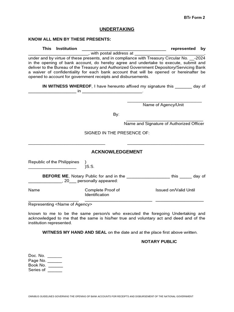 Annex B. BTR Form 2 Undertaking 2 | PDF | Civil Law (Common Law) | Common Law