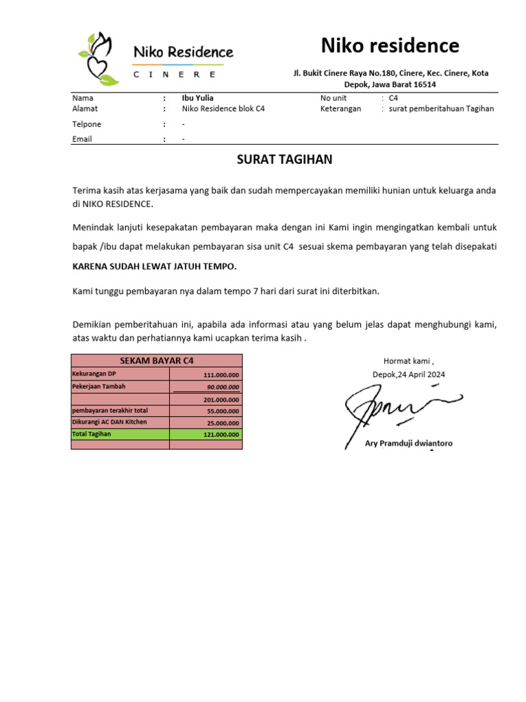 Surat Pemberitahuan Tagihan c4 | PDF