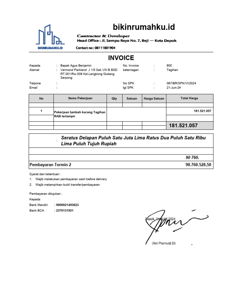 2 Invc 1kerja Tambah Kurang Pak Benjamin Baru | PDF