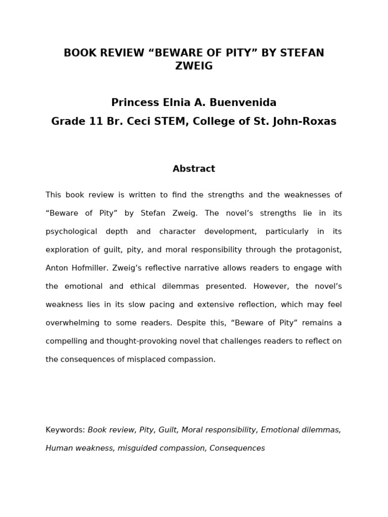 Book Review Beware of Pity | PDF | Guilt (Emotion) | Stefan Zweig