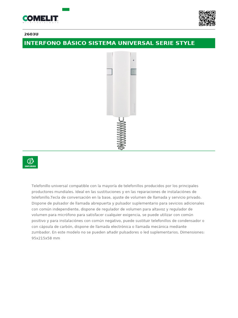 Interfono Universal Serie Style 2603U | PDF | Diodo emisor de luz ...