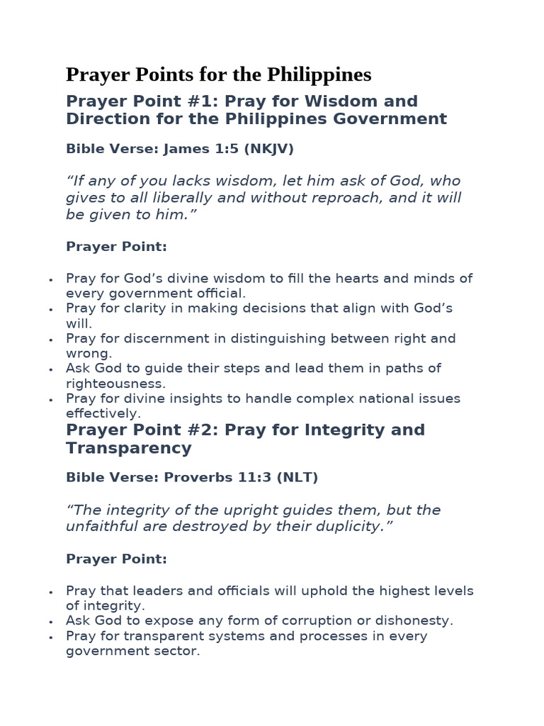 Prayer Points for the Philippines 2025 | PDF | Prayer | Wisdom