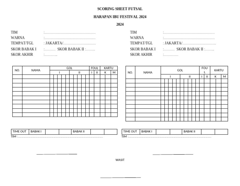Scoring Sheet Futsal | PDF
