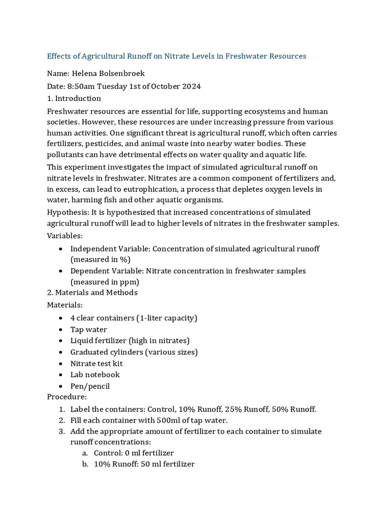 Agricultural Runoff's Impact on Nitrate Levels | PDF | Surface Runoff ...