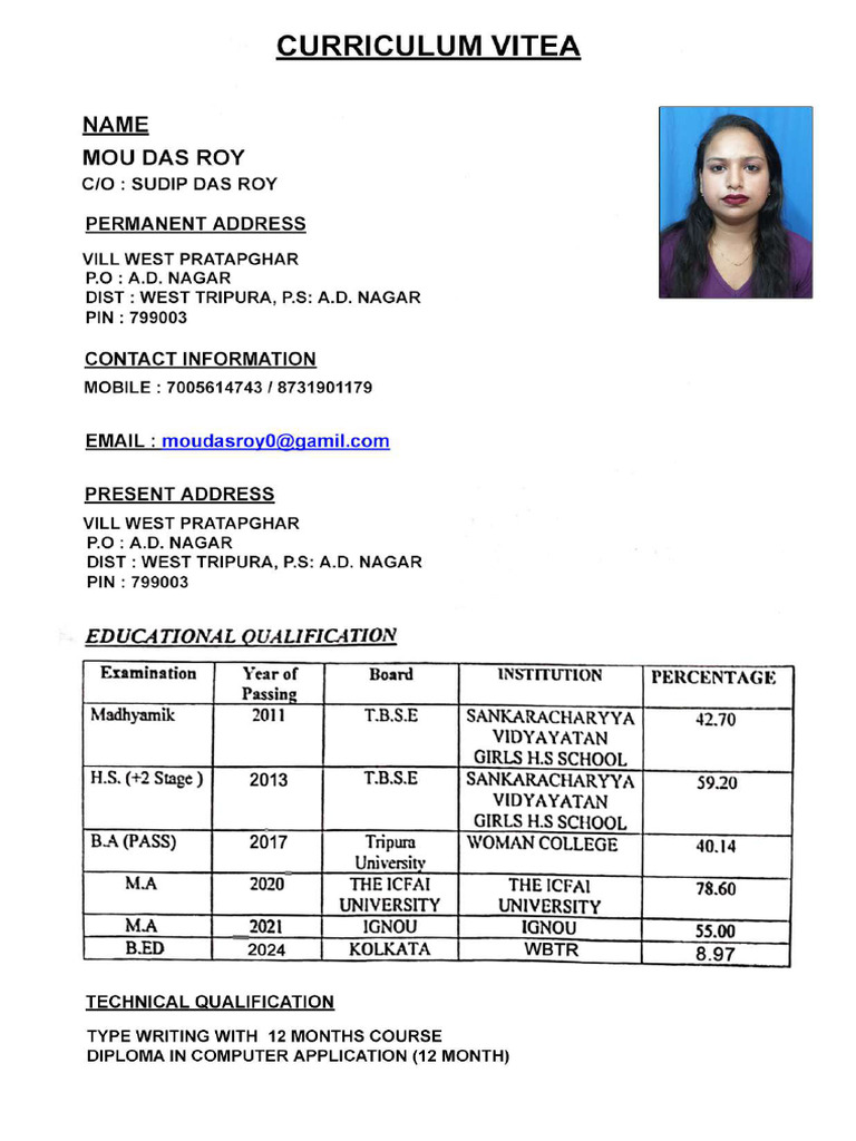 Mou Das Roy CV | PDF