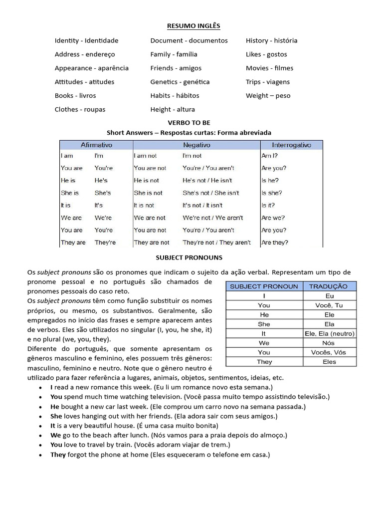 Resumo Inglês Júlia | PDF