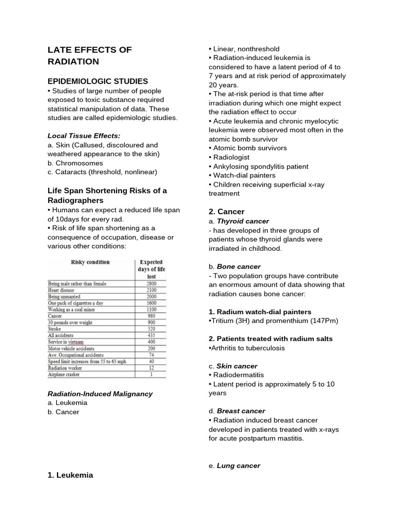 Late Effects of Radiation Exposure | PDF | Radiation Therapy | Cancer