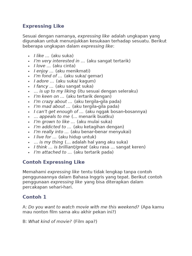 Contoh Ungkapan Suka dan Tidak Suka | PDF