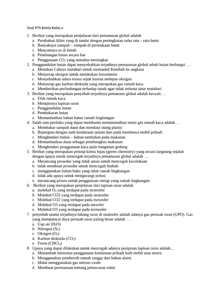 Soal PTS Kimia Kelas X | PDF