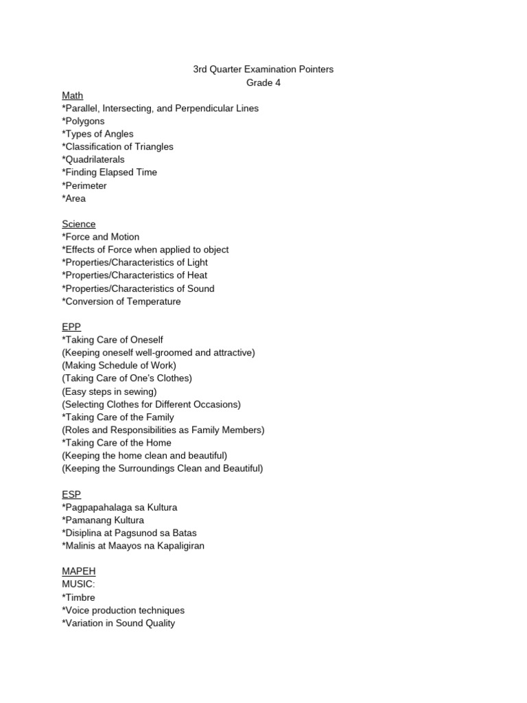 3rd Quarter Examination Pointers | PDF