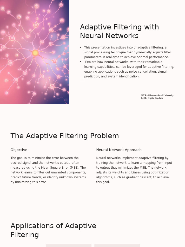 Adaptive Filtering With Neural Networks | PDF | Mean Squared Error | Mathematical Optimization