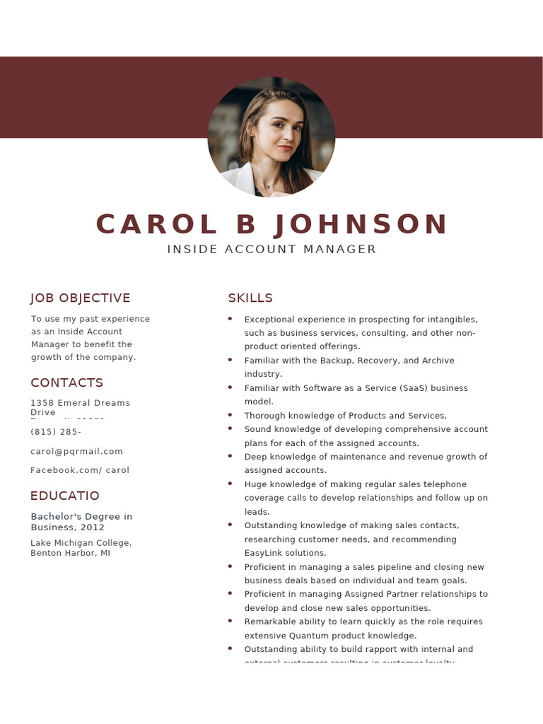 Inside Account Manager Resume A4 | PDF | Sales | Business