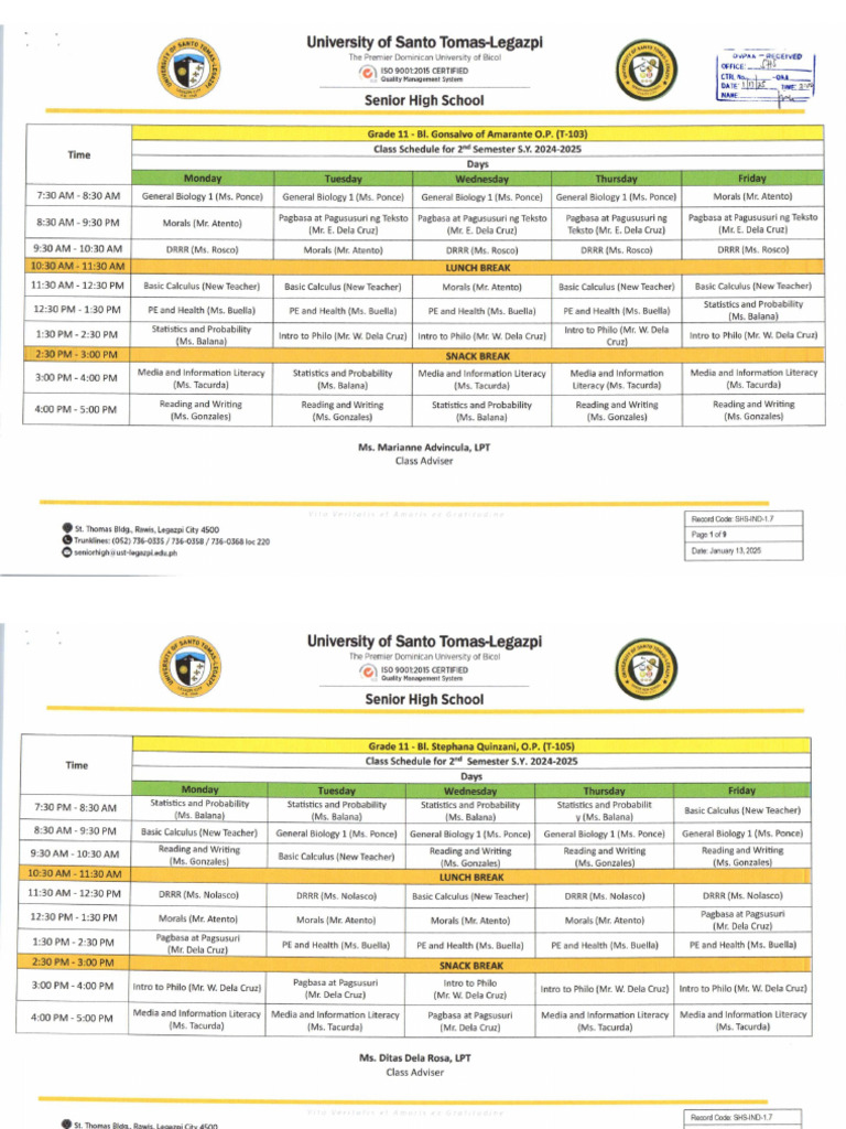 Class Program of The SHS Department 2nd Sem. SY 2024 2025 Approved by ...