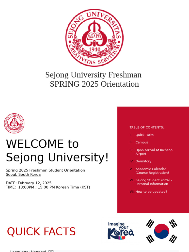 Sejong University Spring 2025 Orientation Guide | PDF | Cost Of Living