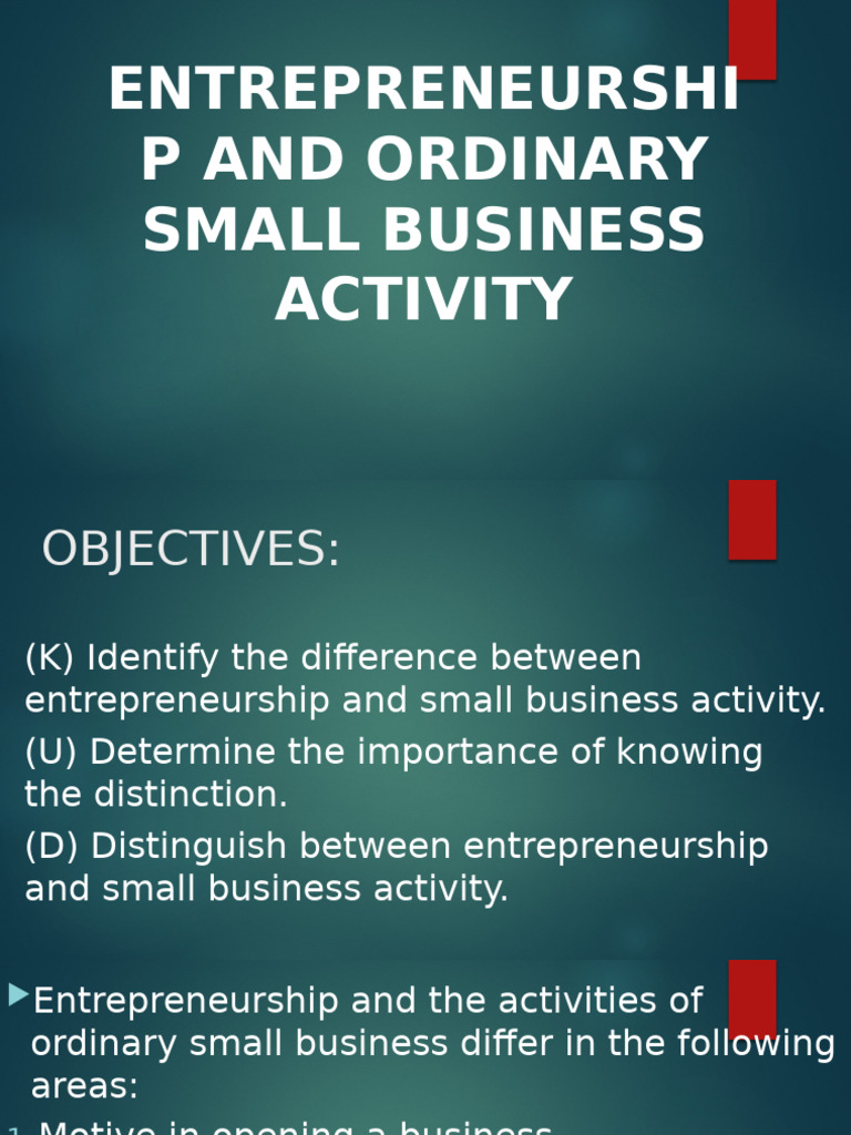 Entrepreneurship and Ordinary Small Business Activity | PDF ...