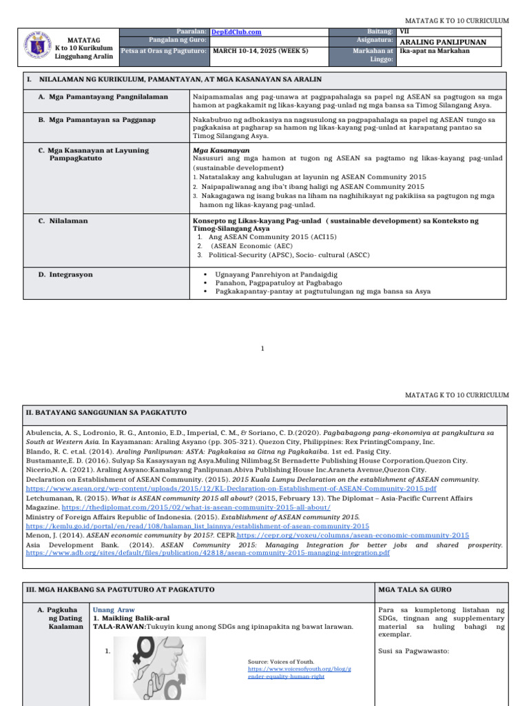 DLL Matatag - Araling Panlipunan 7 | PDF