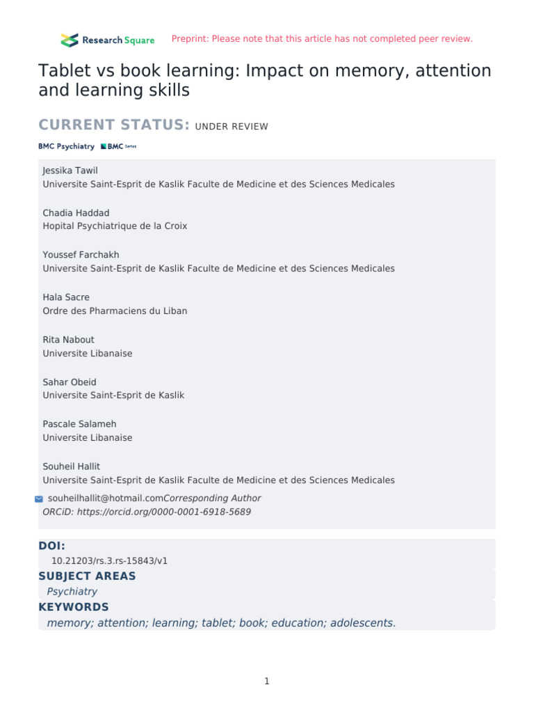 Tablet vs Book Learning: Effects on Cognition | PDF | Memory ...