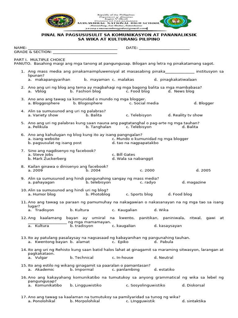 Final Exam Sa Kom RE-TEST | PDF