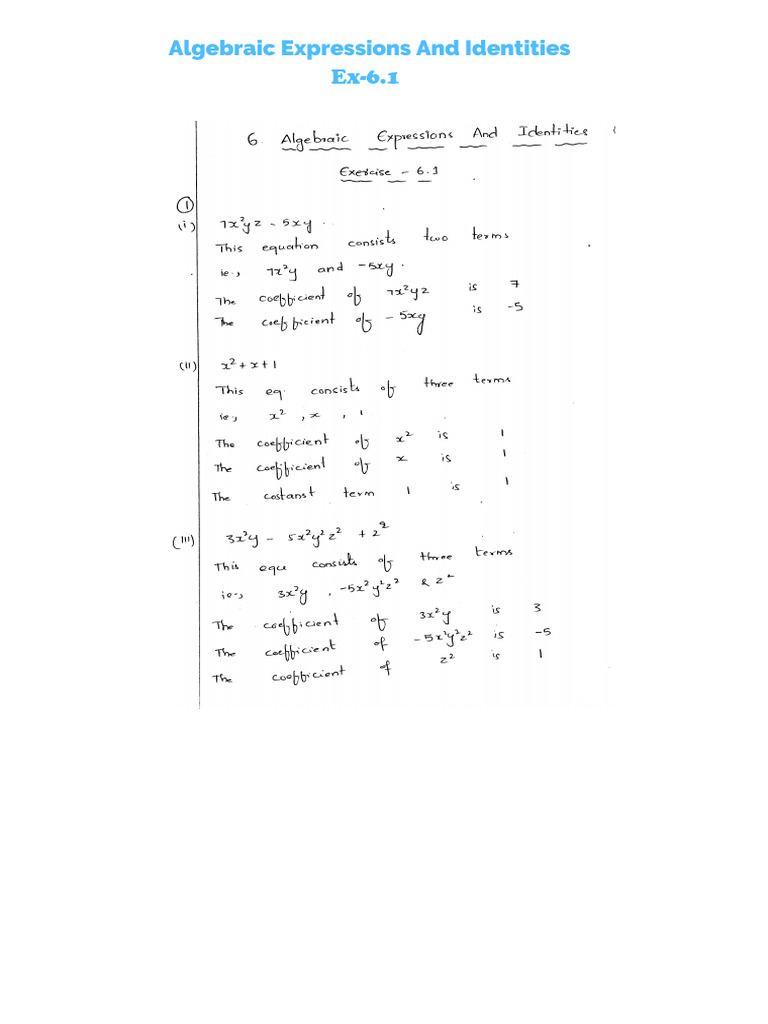 Algebraic Expressions and Identities Guide | PDF