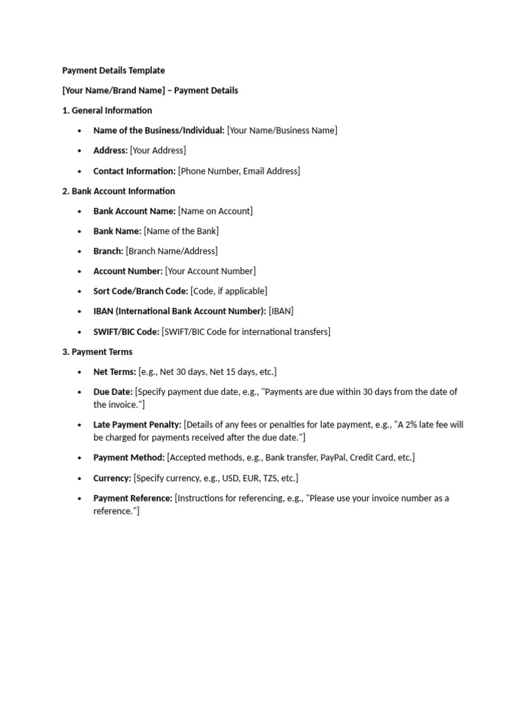 Payment Details Template Guide | PDF | Banking Technology | Banking