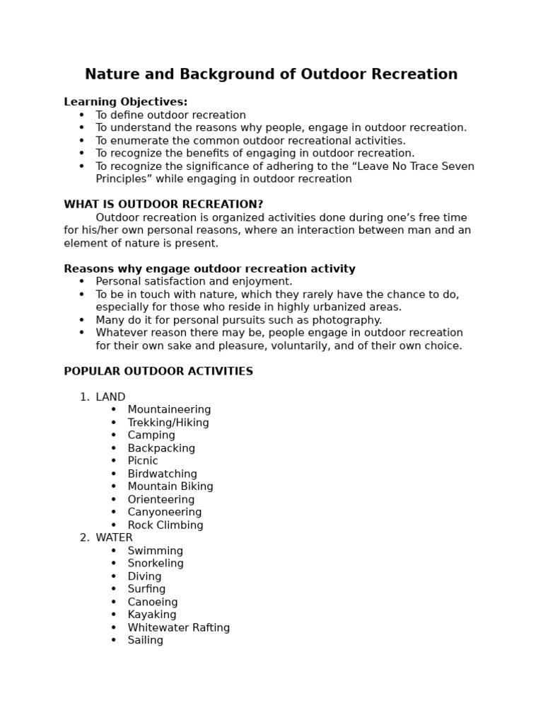 Outdoor Recreation Pdf Outdoor Recreation Recreation