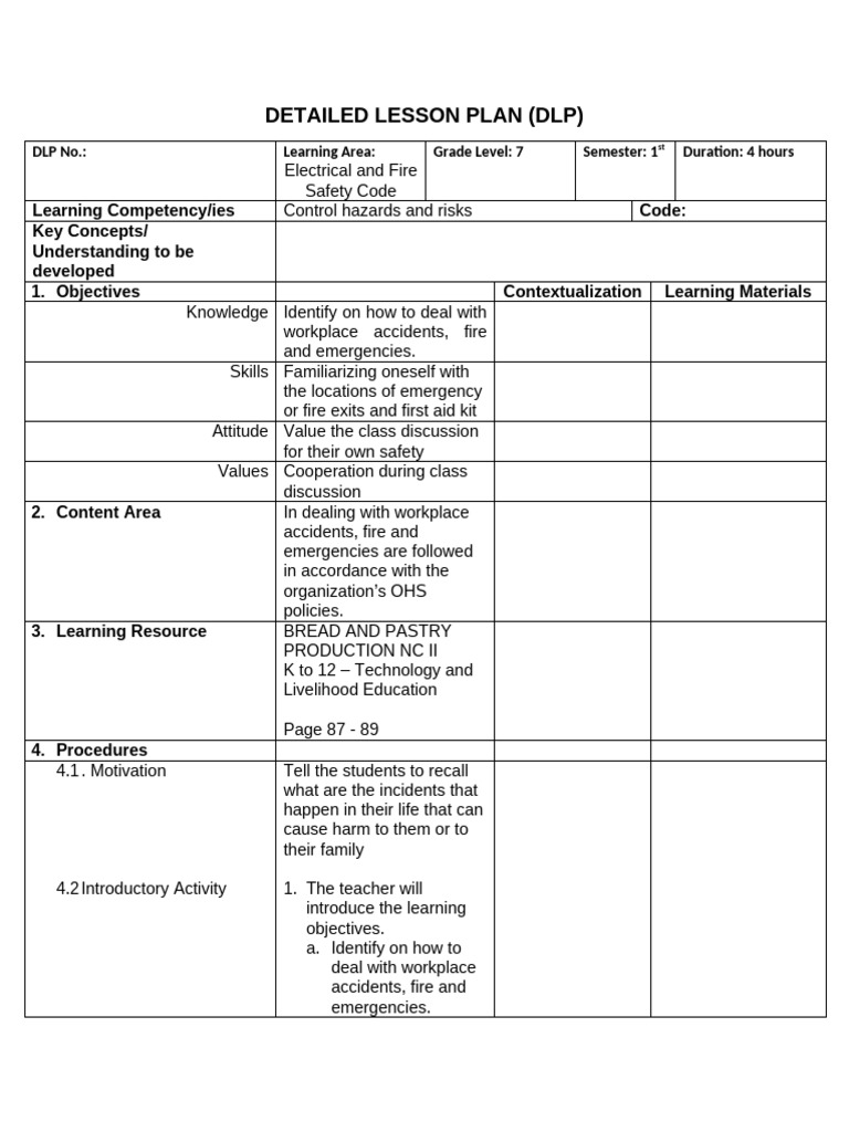 Grade 7 Electrical Safety Lesson Plan | PDF | Emergency | Learning
