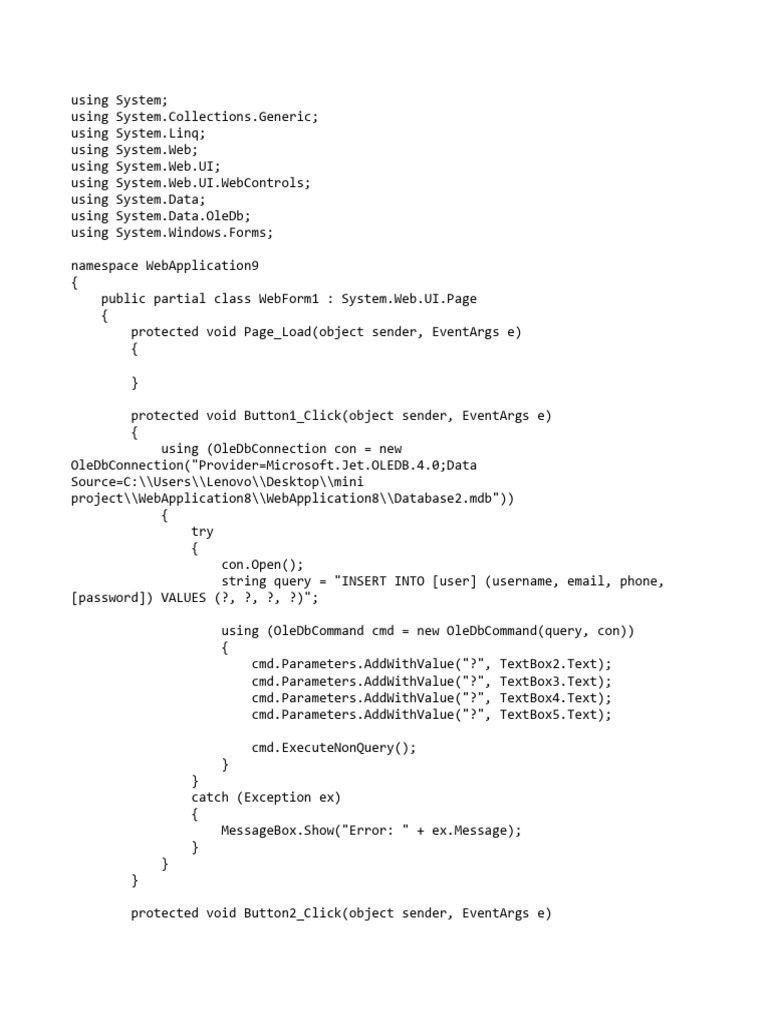 ms access coding | PDF | Parameter (Computer Programming) | User ... ms access coding | PDF | Parameter (Computer Programming) | User ...