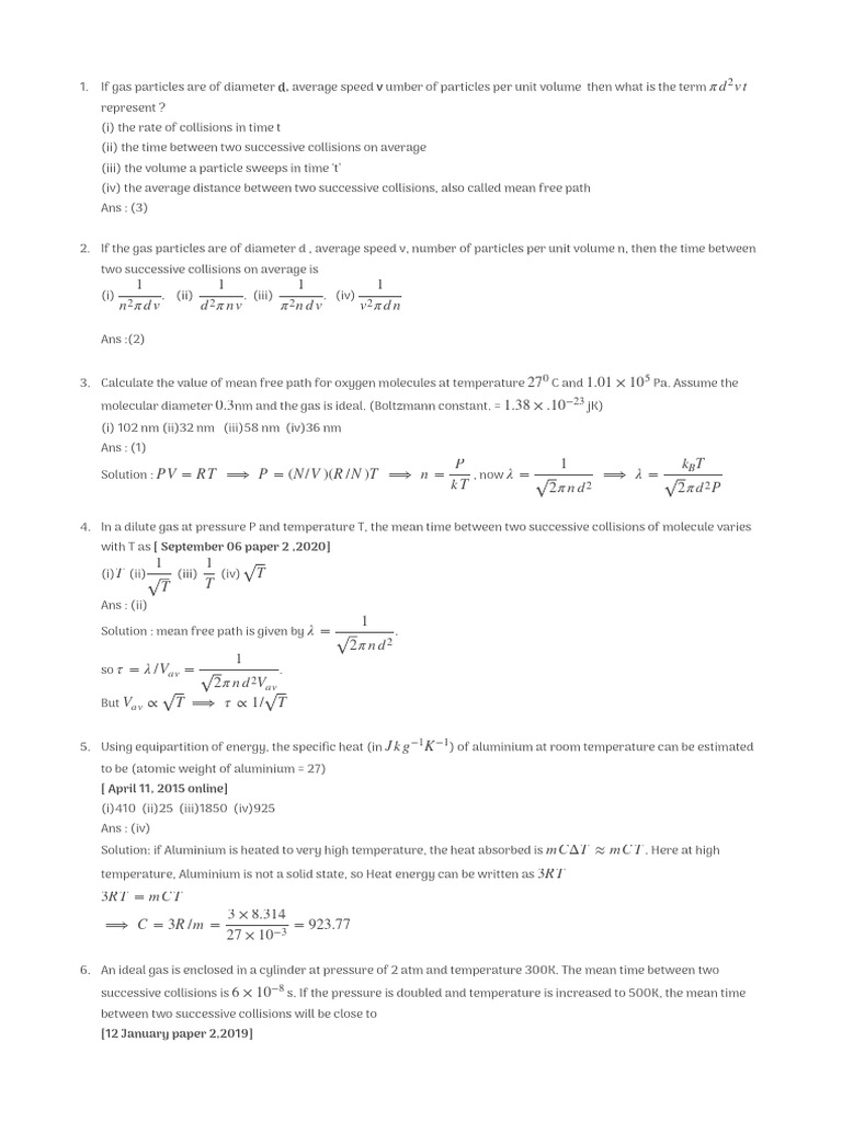 Thermodynamics and KTG | PDF | Gases | Temperature