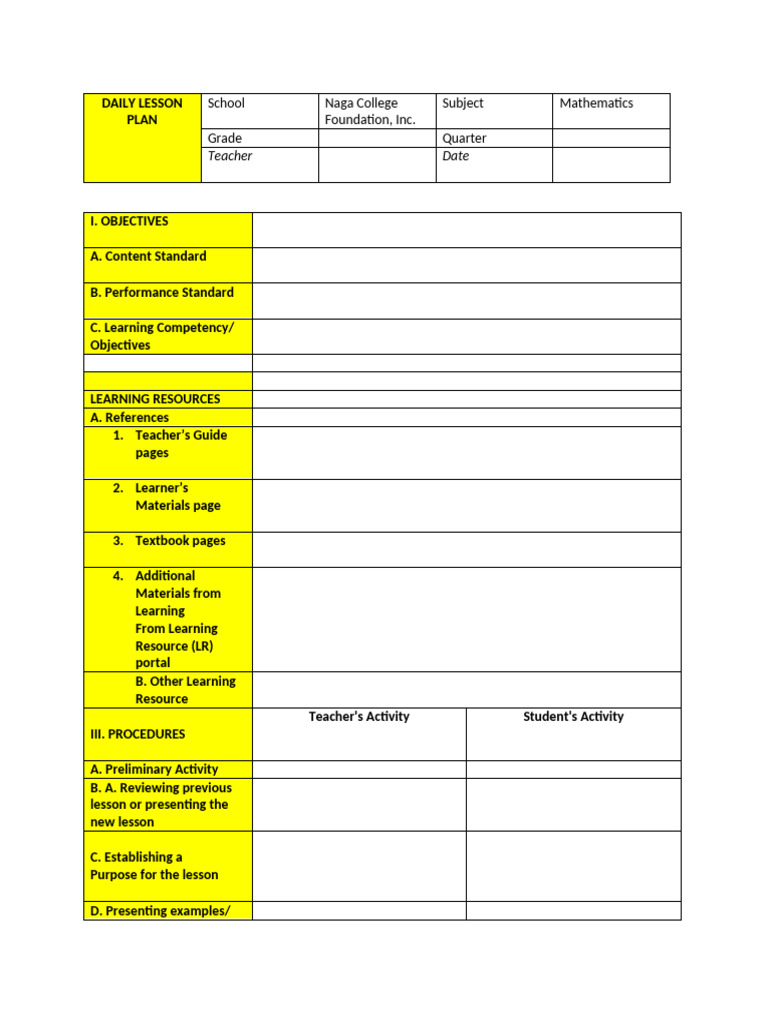 DLP Template 1 | PDF