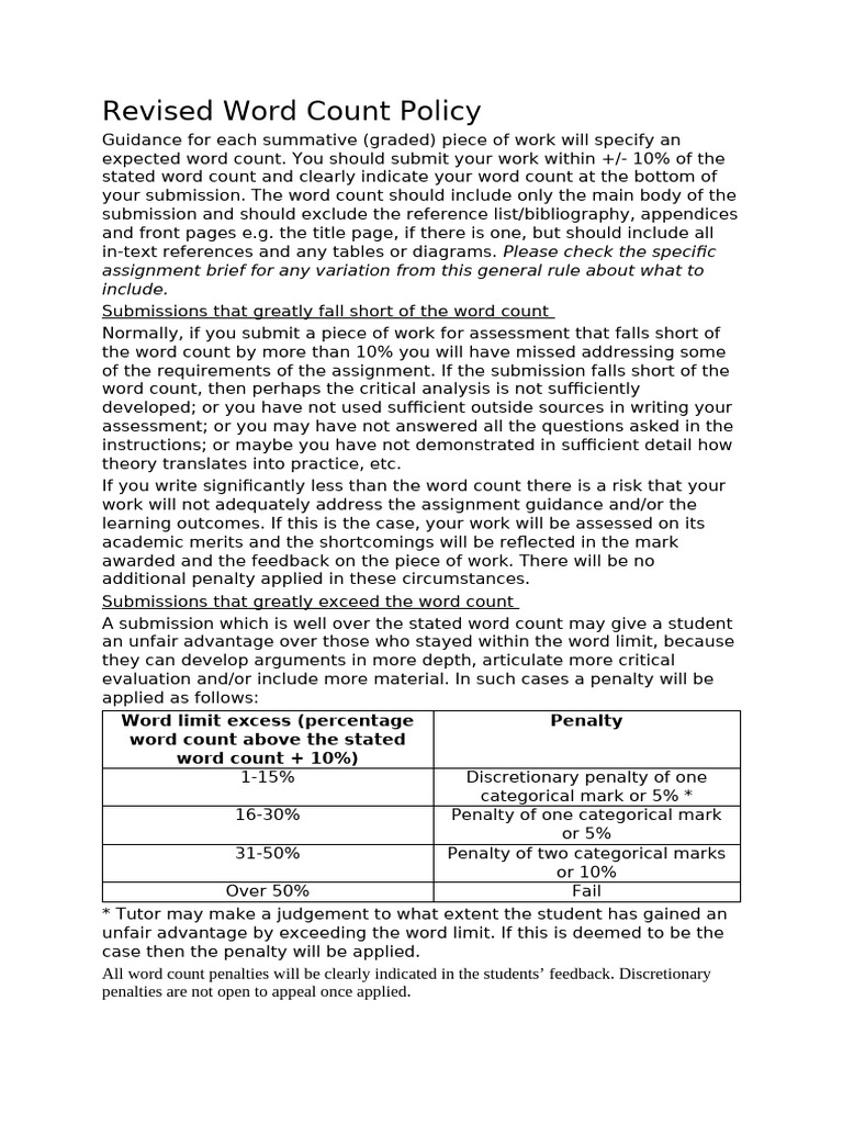 Proposed Word Count Policy | PDF