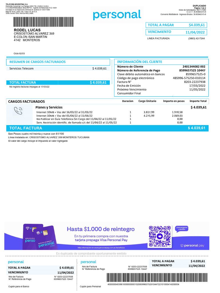 arnet-vto-11-04-22 | PDF | Cupón | Industrias de servicio