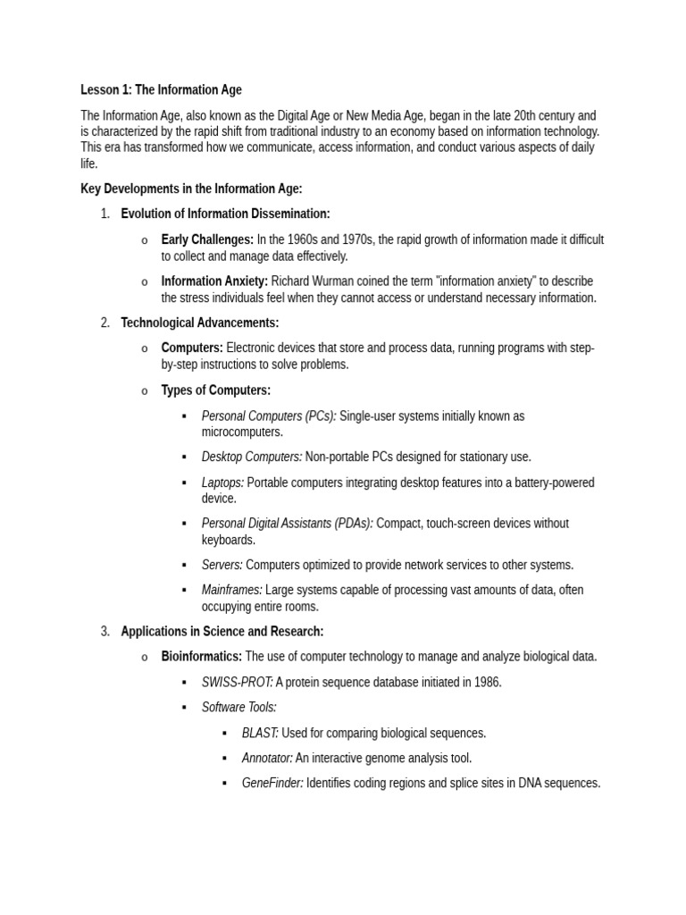 Overview Of The Information Age Pdf Bioinformatics Information