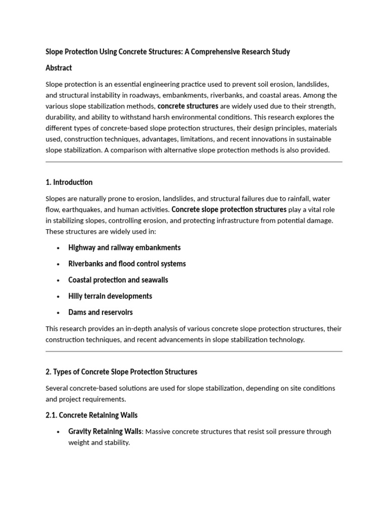 Slope Protection Using Concrete Structures A Comprehensive Research ...